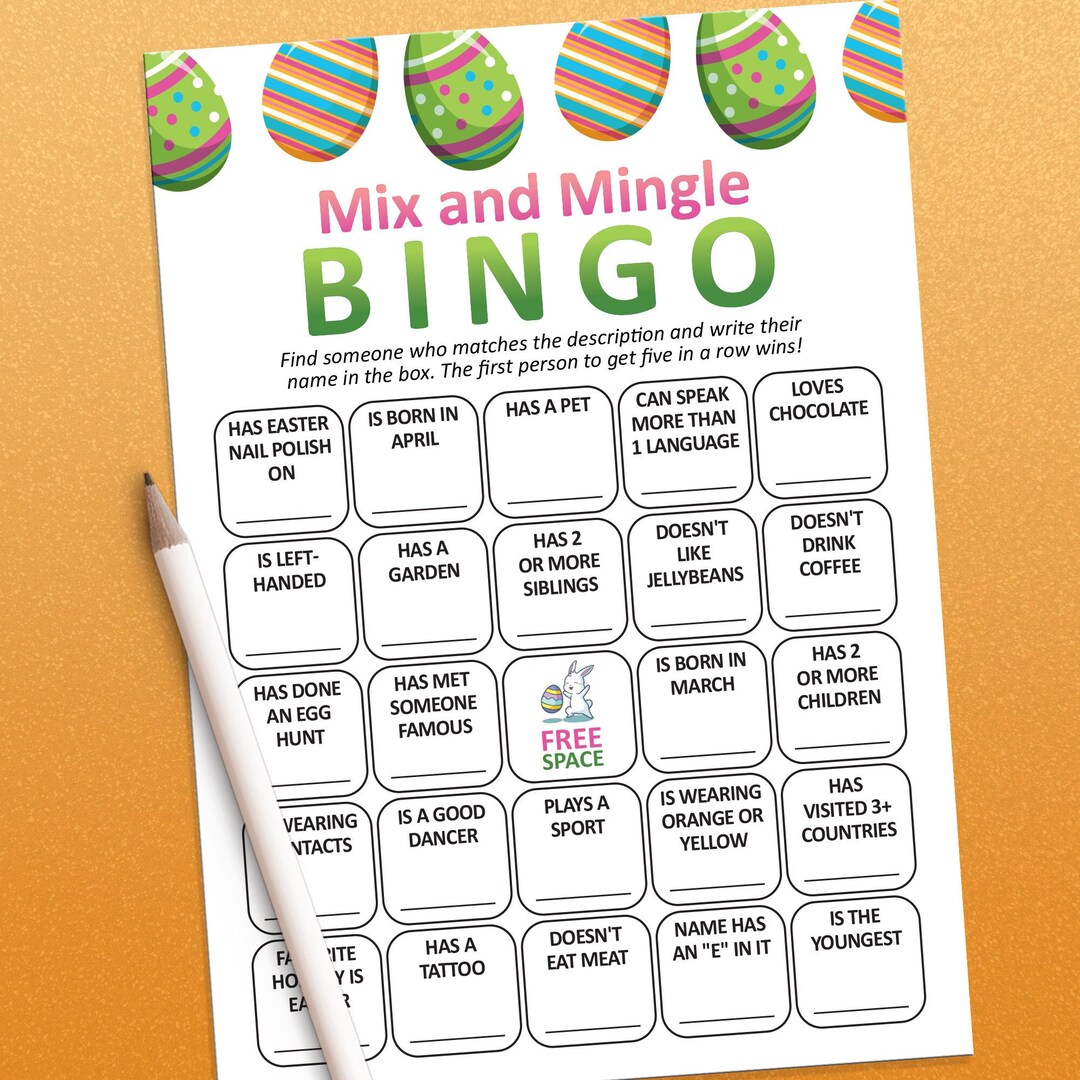 Mix and Mingle Bingo, Easter Games Printable, Find the Guest Game ...