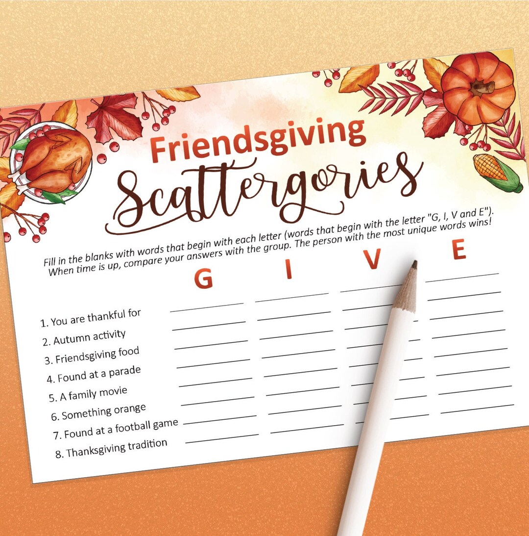 Friendsgiving Games, Friendsgiving Scattergories, Friendsgiving Decor ...