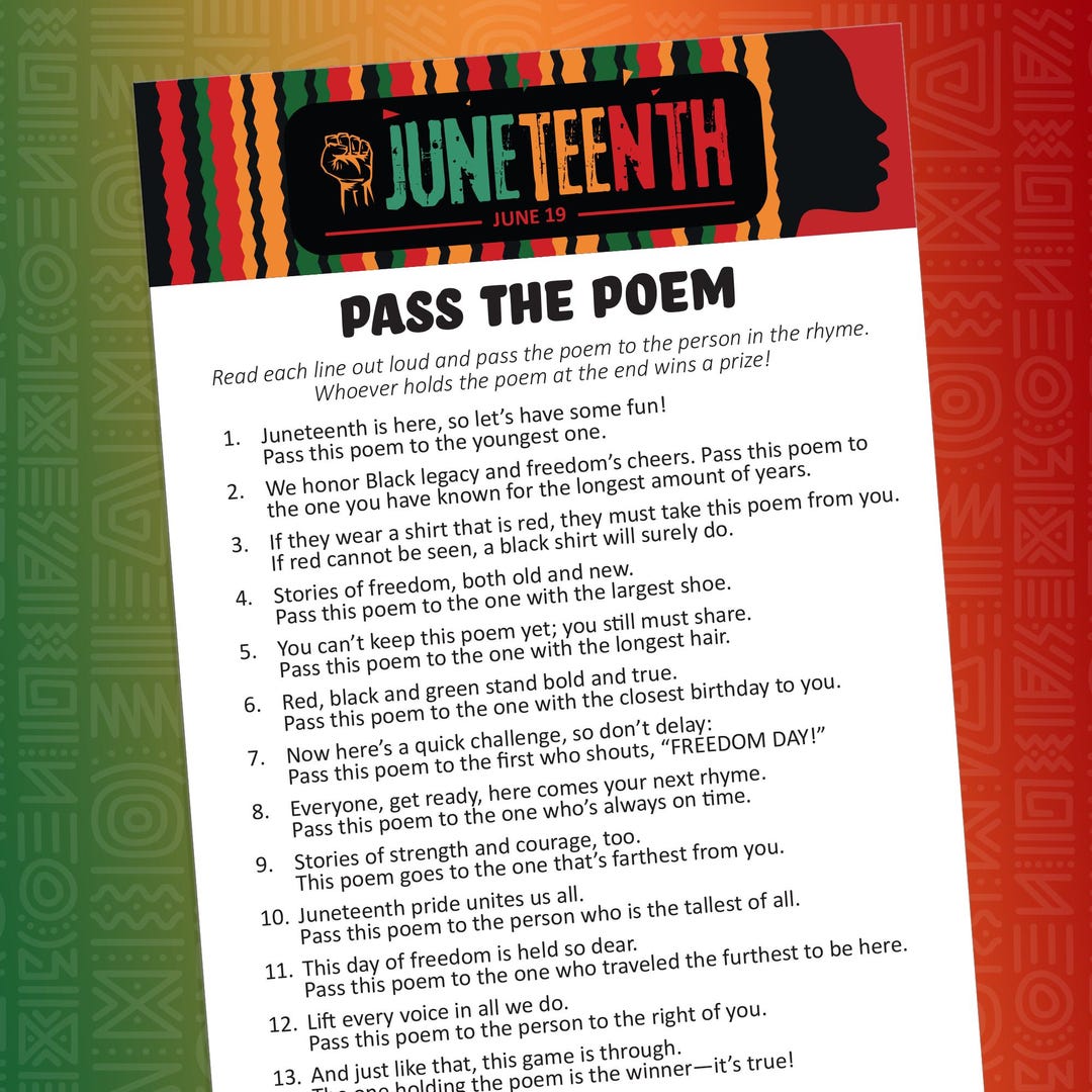 Juneteenth Pass the Poem, Juneteenth Games, Pass the Gift, Juneteenth ...