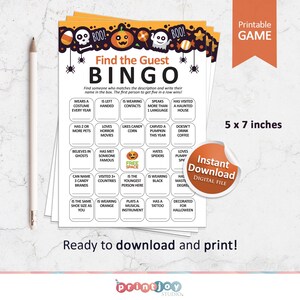 Halloween Printable Find the Guest Bingo, Halloween Games for Adults ...