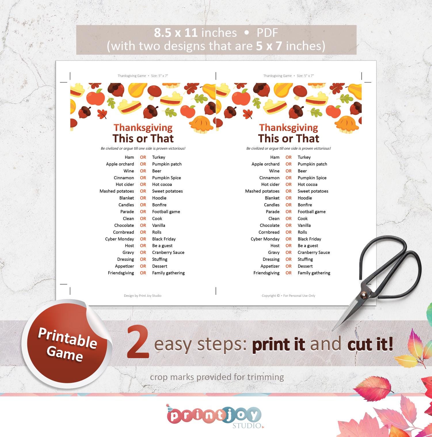 Thanksgiving This or That Game, Printable Thanksgiving Games, Printable ...