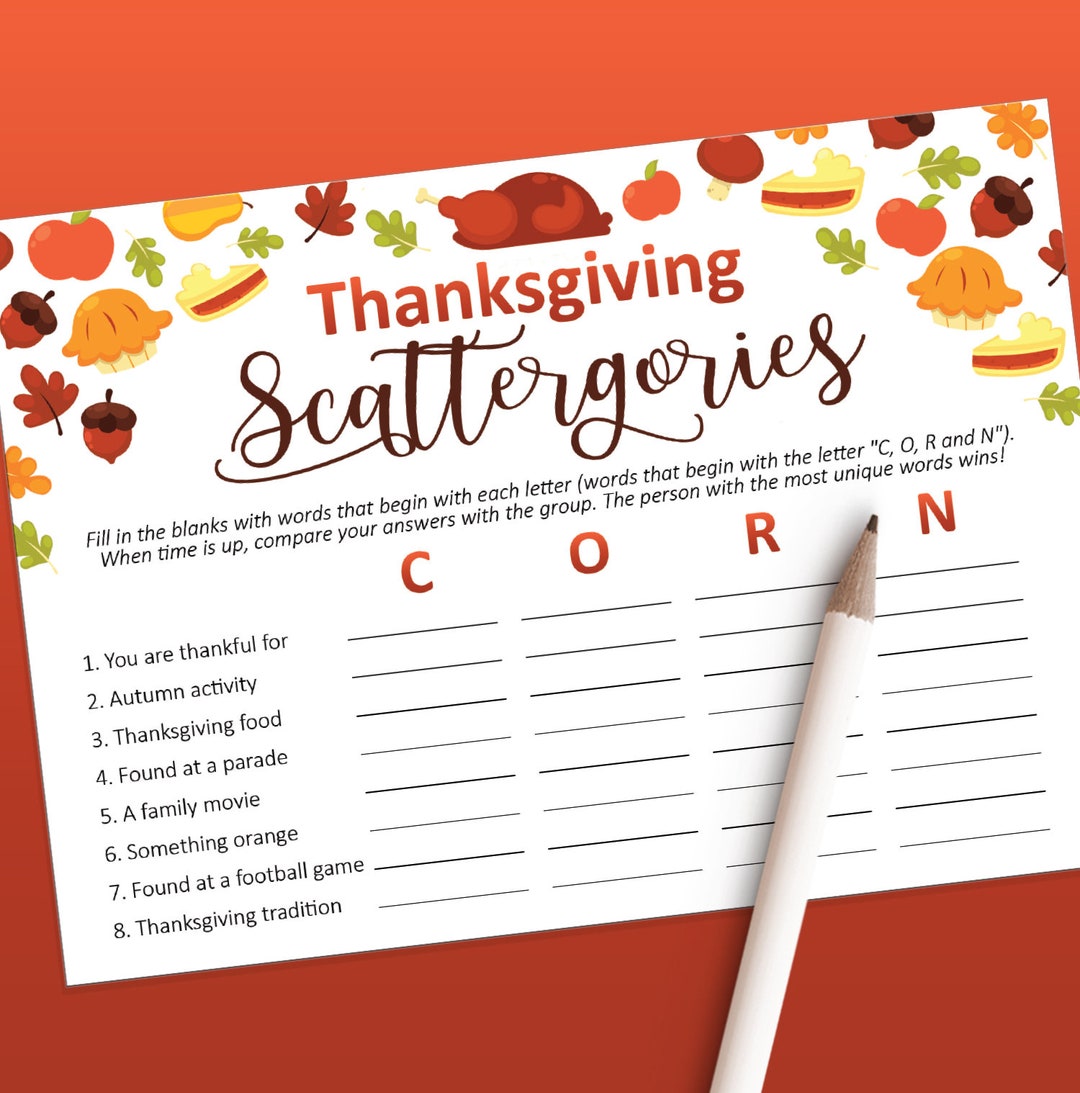 Thanksgiving Games, Printable Scattergories Game for Thanksgiving ...