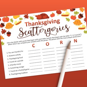 Thanksgiving Games, Printable Scattergories Game for Thanksgiving ...