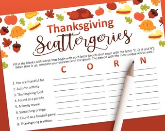 Thanksgiving Scattergories Printable Scattergories List - Etsy