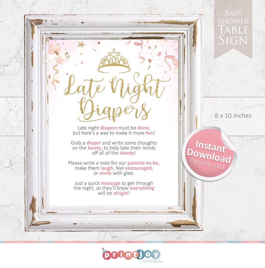 Late Night Diapers Game, Printable Baby Shower Games, Baby Shower Sign ...