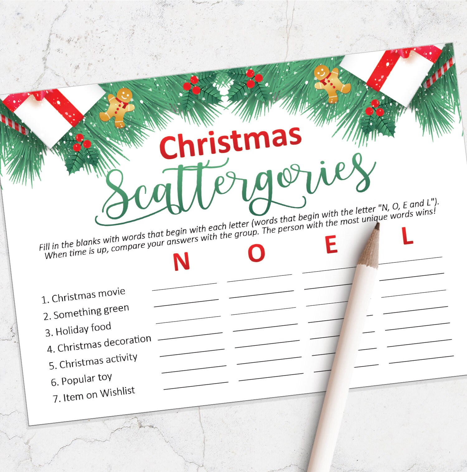 Printable Christmas Scattergories Game, Holiday Party, Christmas Party ...