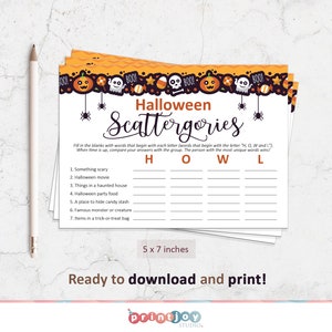 Halloween Scattergories Game, Halloween Game, Printable Halloween Party ...