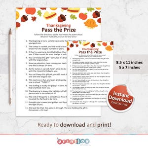 Thanksgiving Games Printable, Pass the Gift Game, Party Games, Adult ...