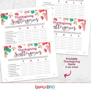 Thanksgiving Scattergories Game Bundle, Thanksgiving Games ...