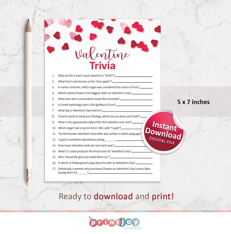 Valentine's Day Trivia Game Valentines Day Games - Etsy