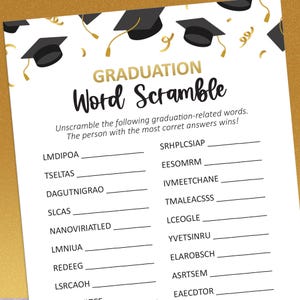 Printable Graduation Games, Word Scramble, High School Grad, Grad Party ...