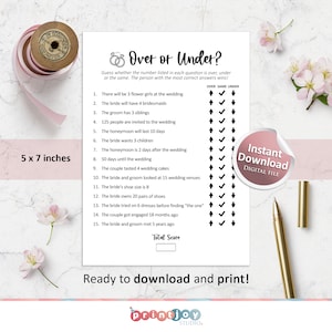 Wedding Games for Reception, Over or Under Bridal Shower, Bridal Shower ...