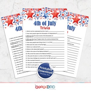 4th of July Printable Game, Fourth of July Trivia Game, Independence ...