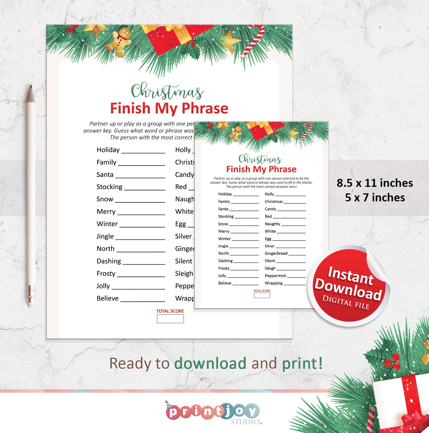 Finish My Phrase Christmas, Christmas Party Game, Christmas Finish That ...