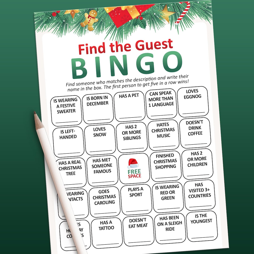 Find the Guest Bingo, Christmas Party Game, Christmas Bingo, Find the ...