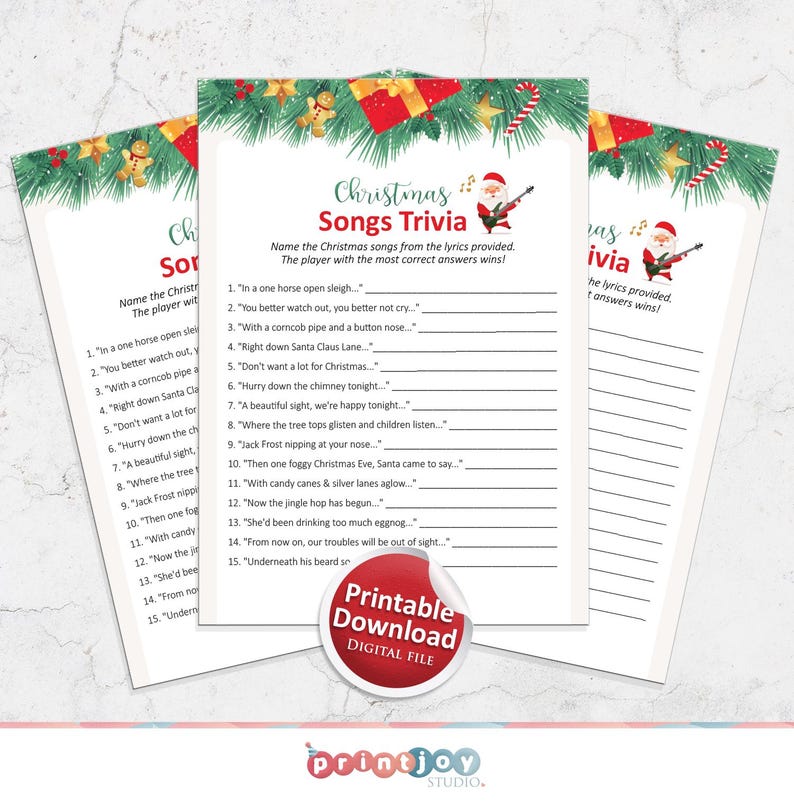 Christmas Song Trivia Game, Christmas Trivia Game for Adults, Christmas ...