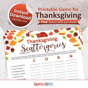 Thanksgiving Games, Printable Scattergories Game for Thanksgiving ...