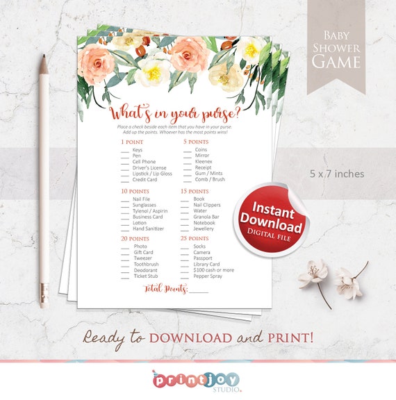 What's in Your Purse Game Printable Baby Shower Games | Etsy