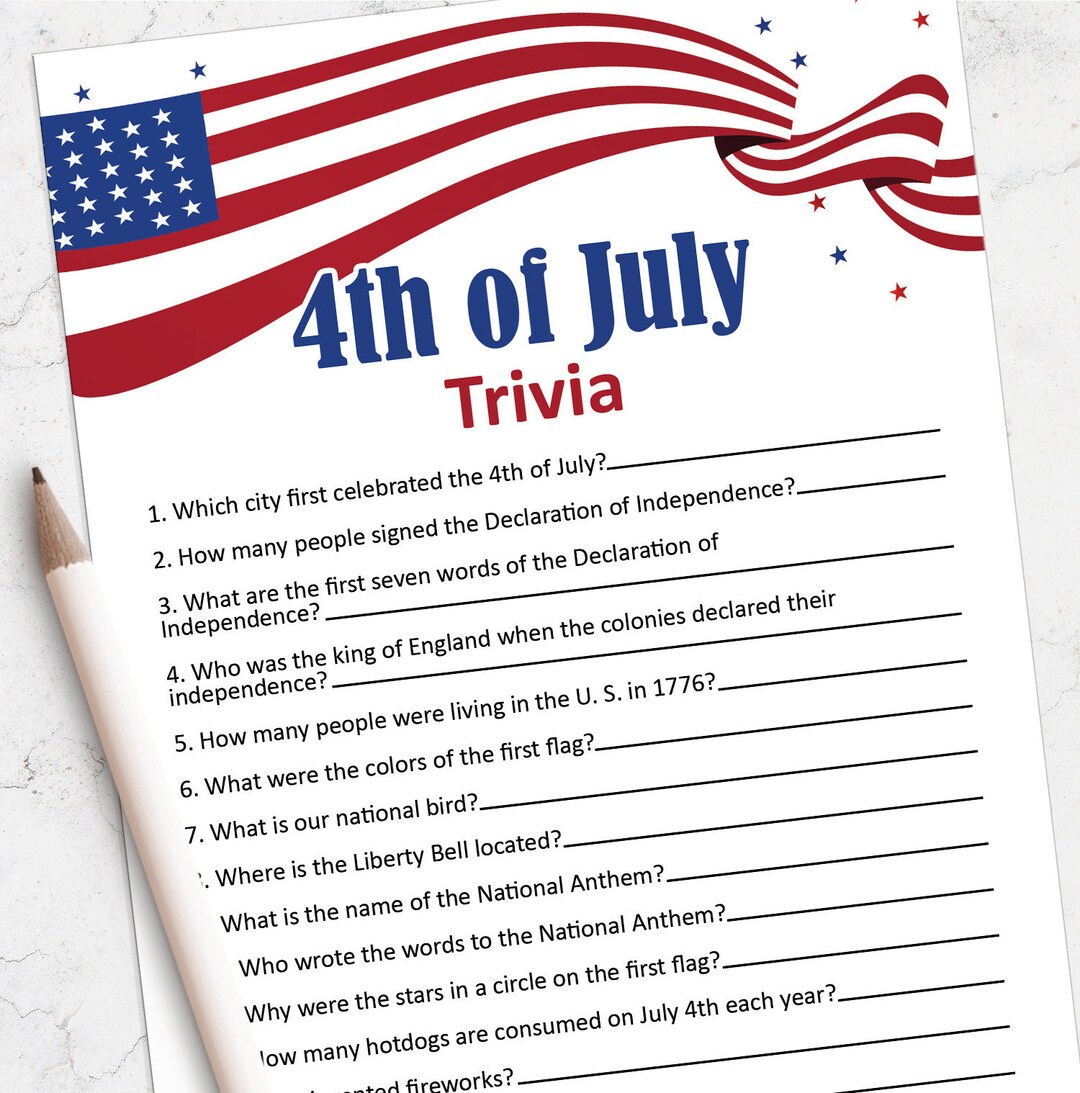 4th of July Printable Game, Fourth of July Trivia Game, Independence ...