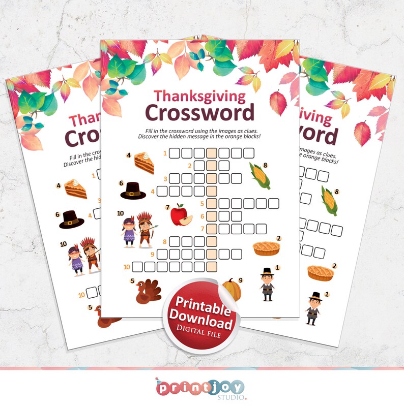 Printable Thanksgiving Games Crossword Puzzle Game for - Etsy