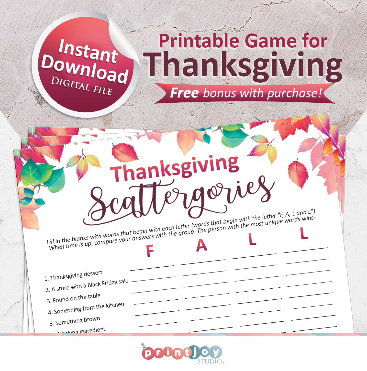 Thanksgiving Games Printable Scattergories Game for - Etsy
