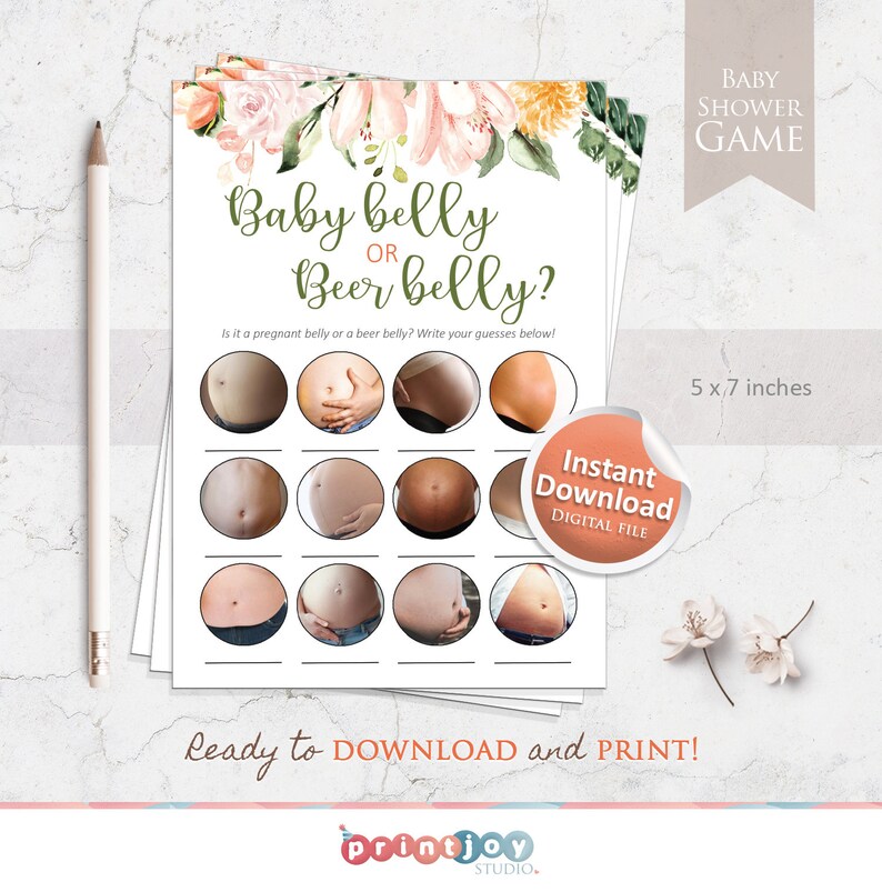 Baby Belly or Beer Belly Game, Funny Baby Shower Games, Baby Shower ...