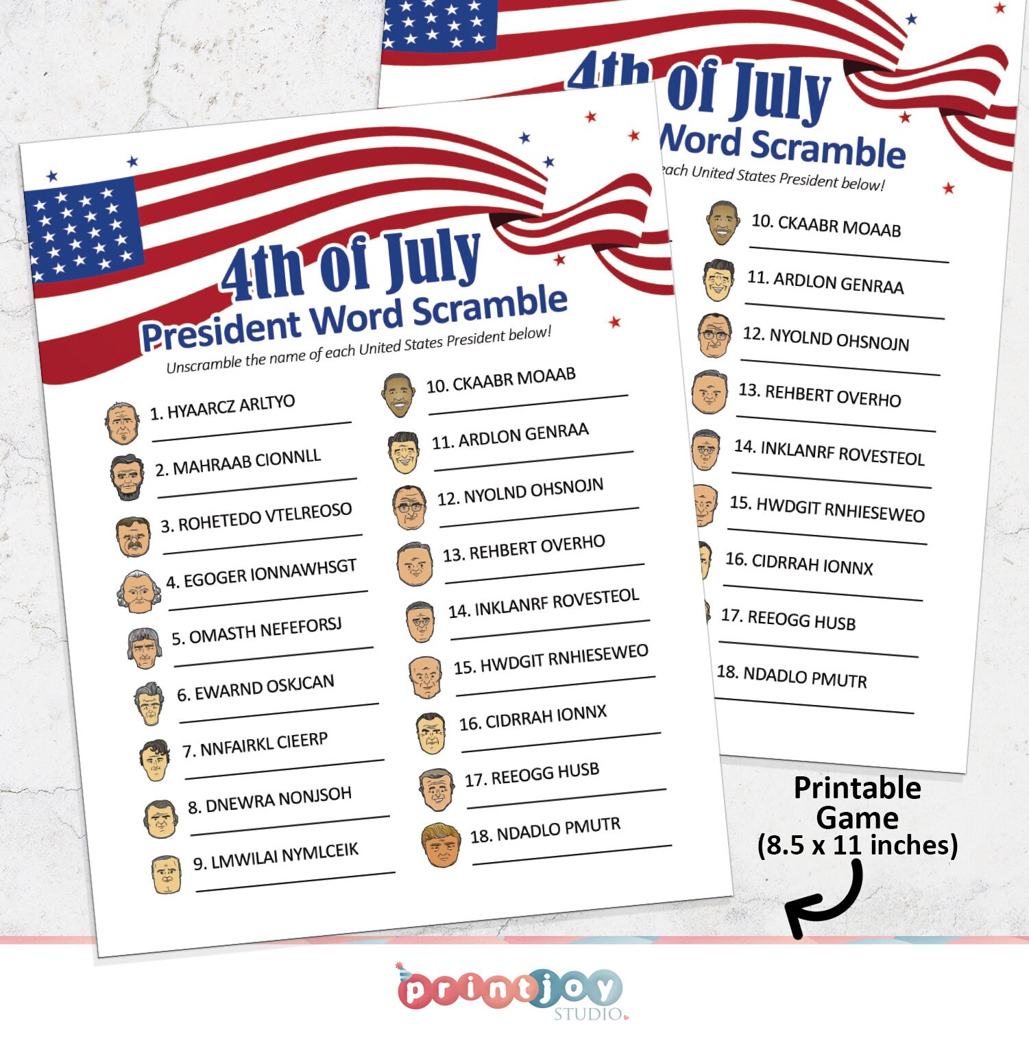 4th of July Printable Game, President Trivia Game, Fourth of July ...