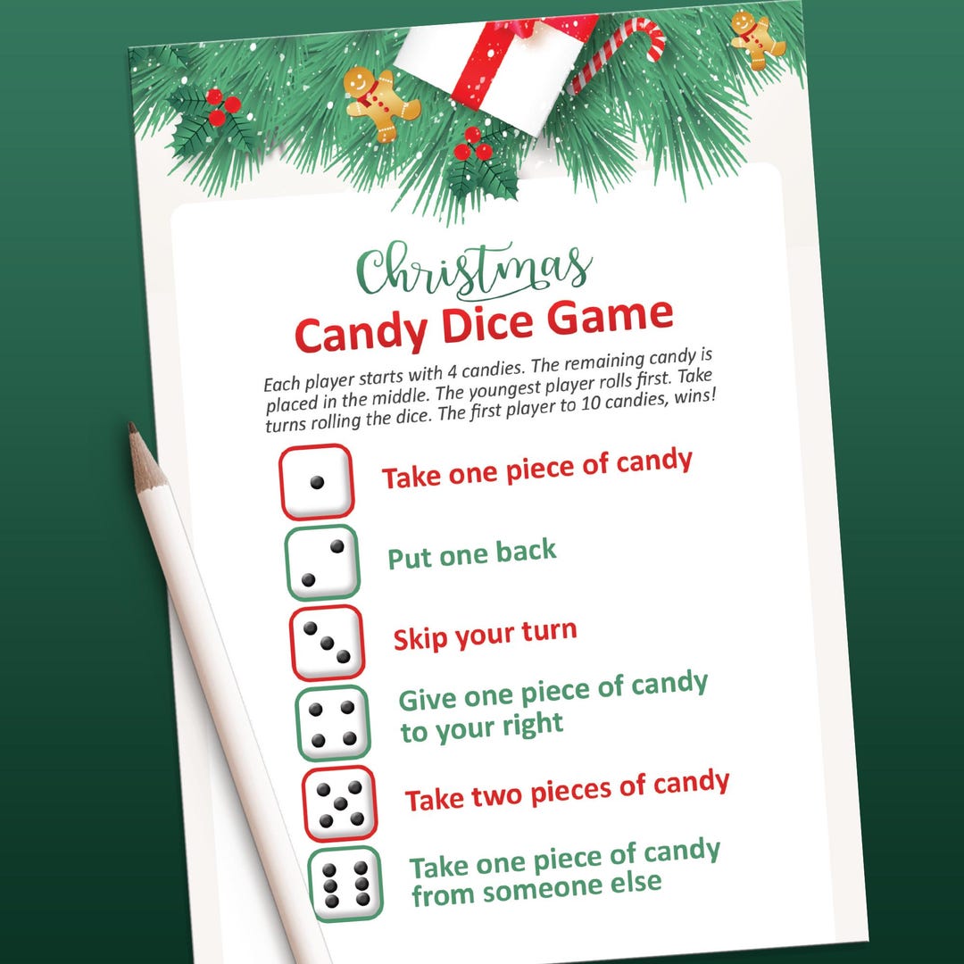 Christmas Candy Dice Game, Christmas Games, Christmas Printable ...