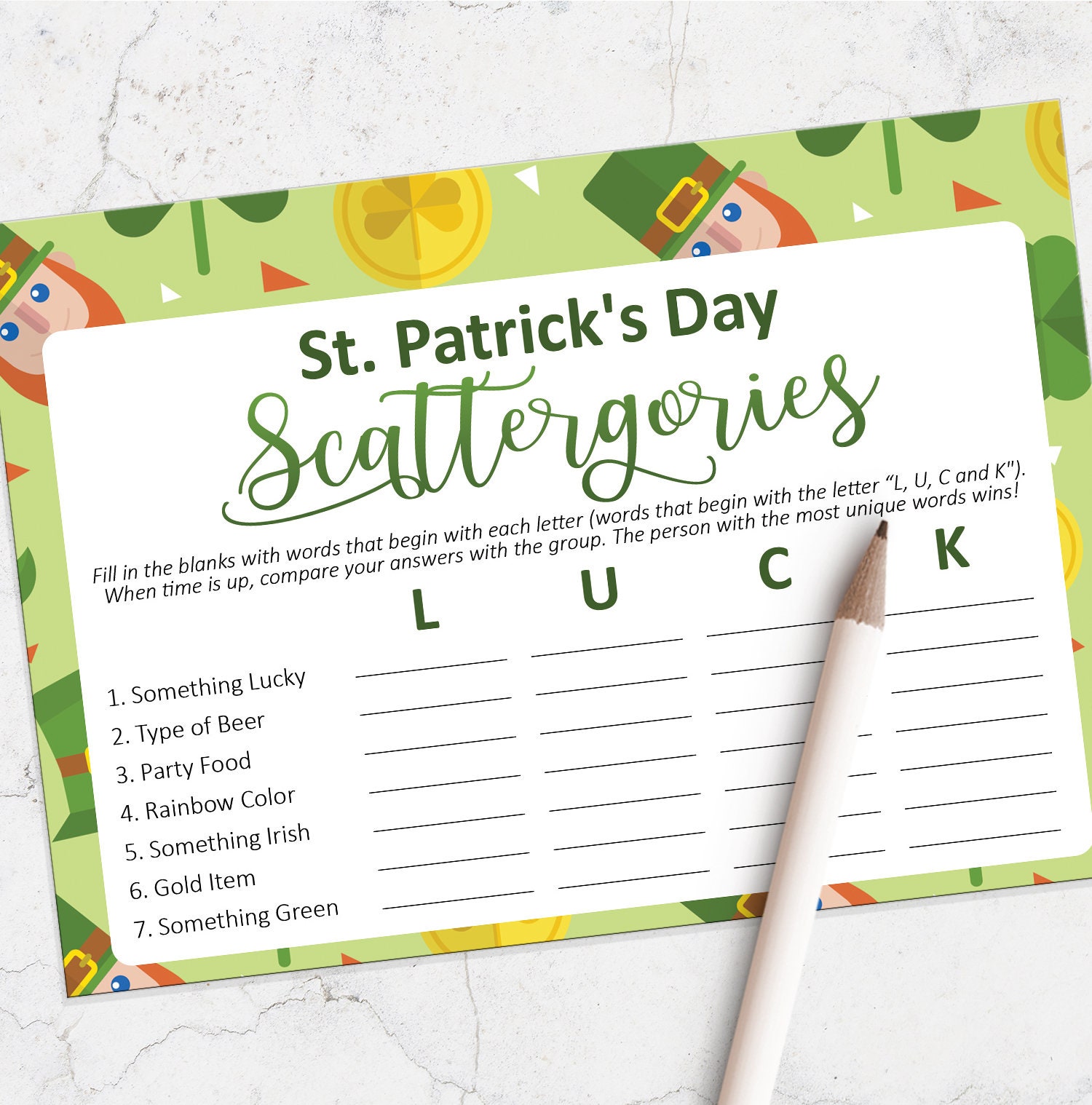 Juego del día de San Patricio Juego Scattergories Día de San - Etsy España