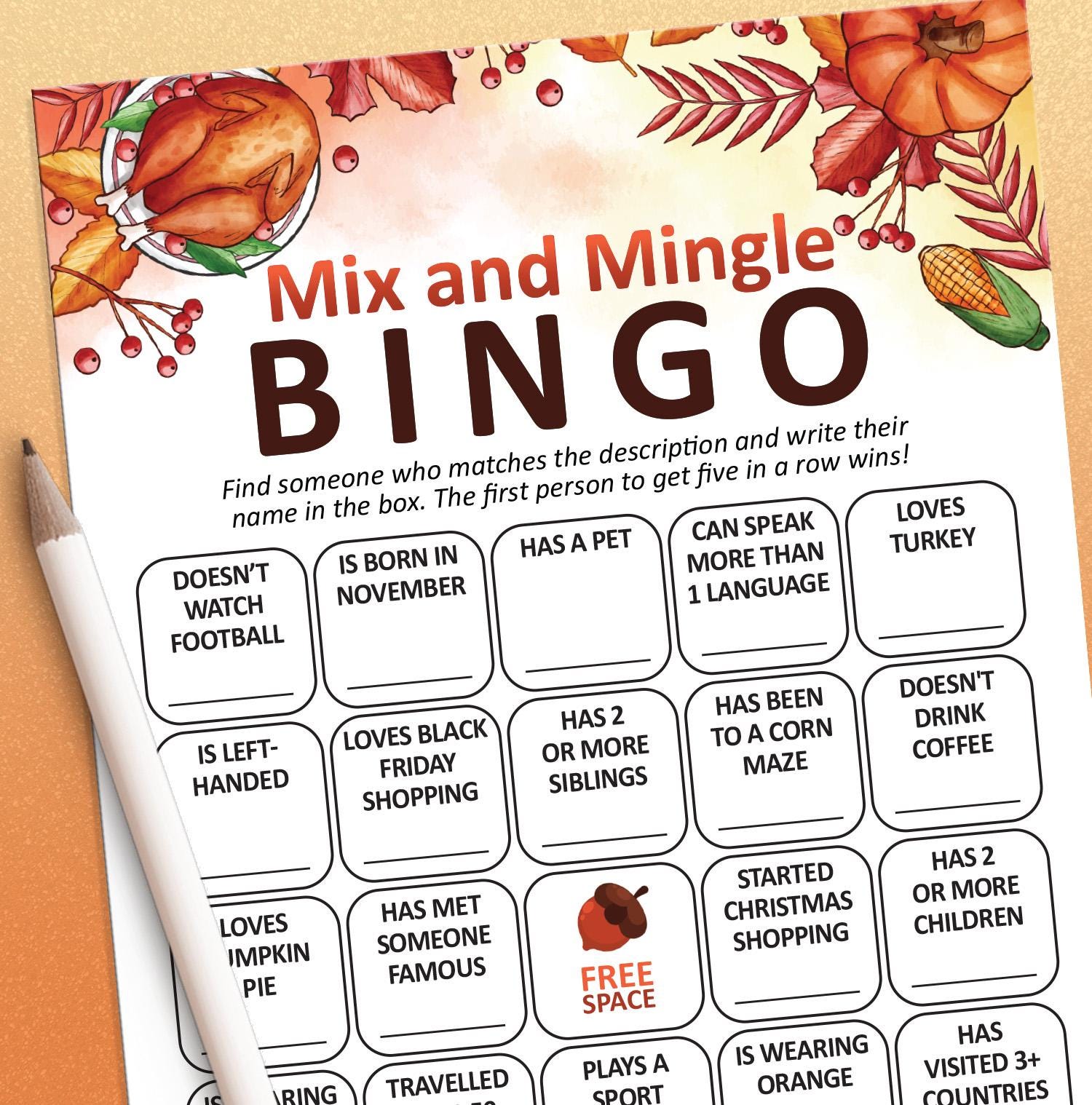 Friendsgiving Games, Mix and Mingle Game, Party Games, Adult Games ...
