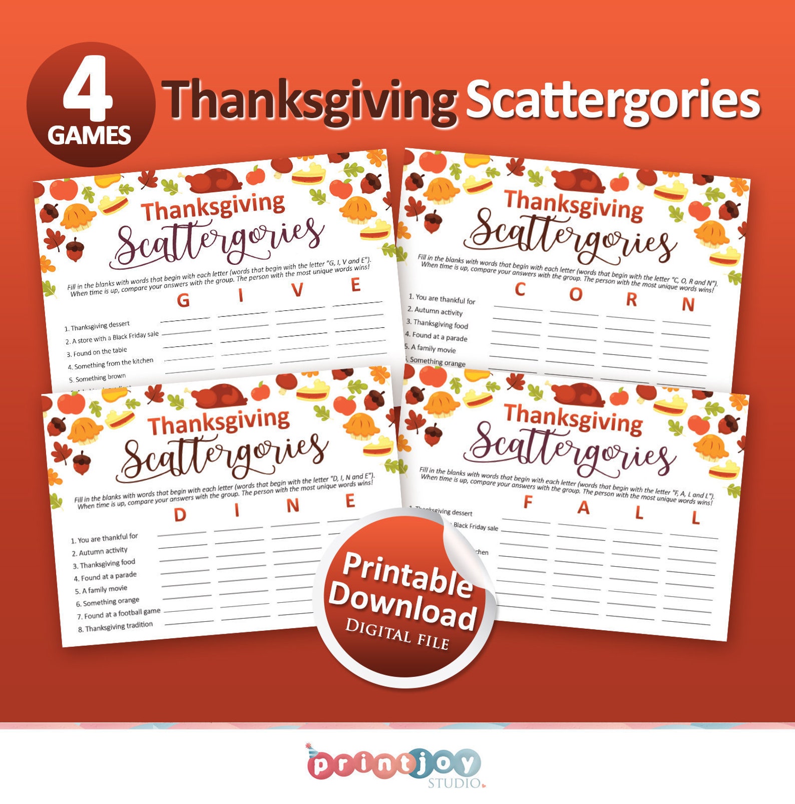 Thanksgiving Scattergories Game Bundle, Thanksgiving Games ...