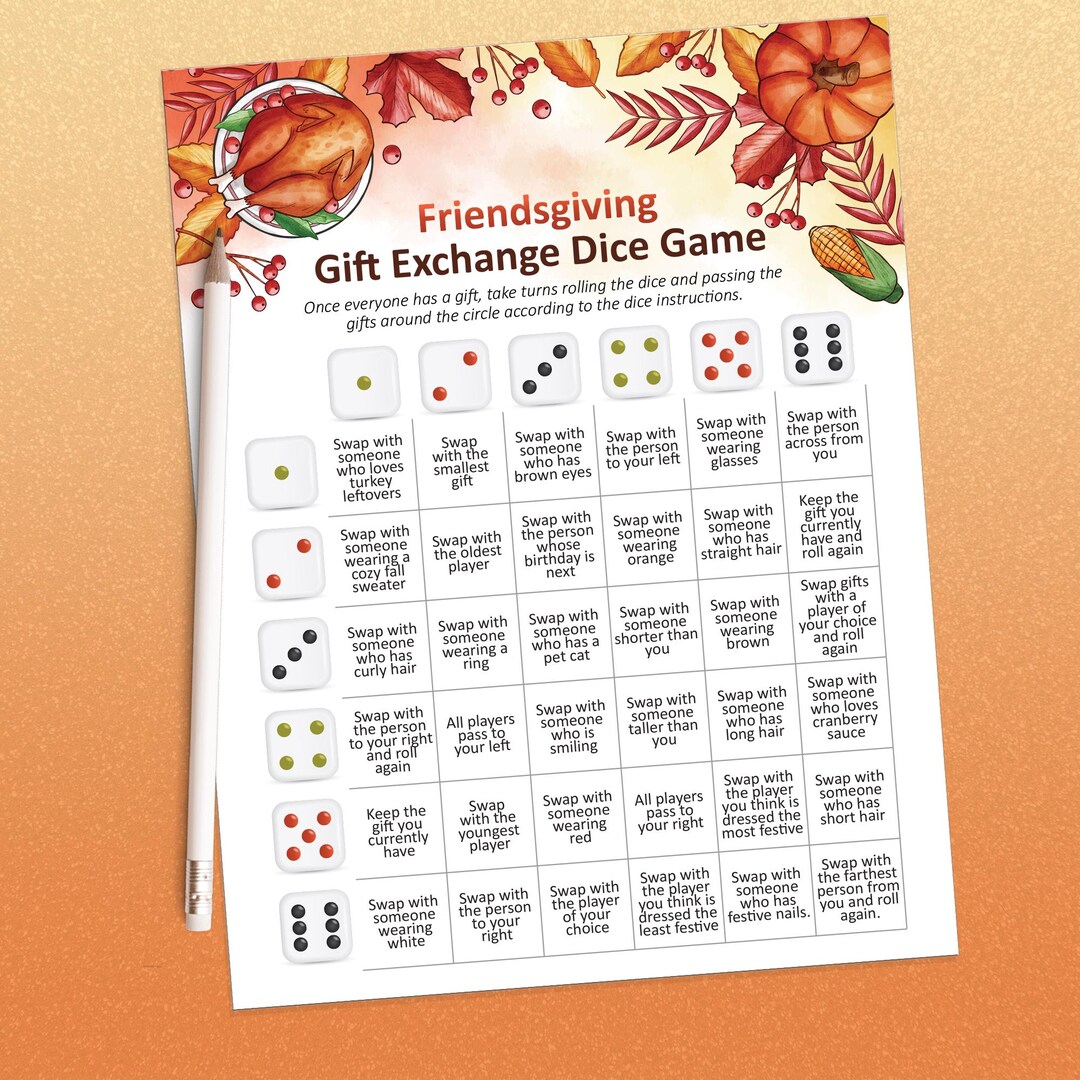 Friendsgiving Dice Game, Gift Exchange Game, Friendsgiving Printable ...