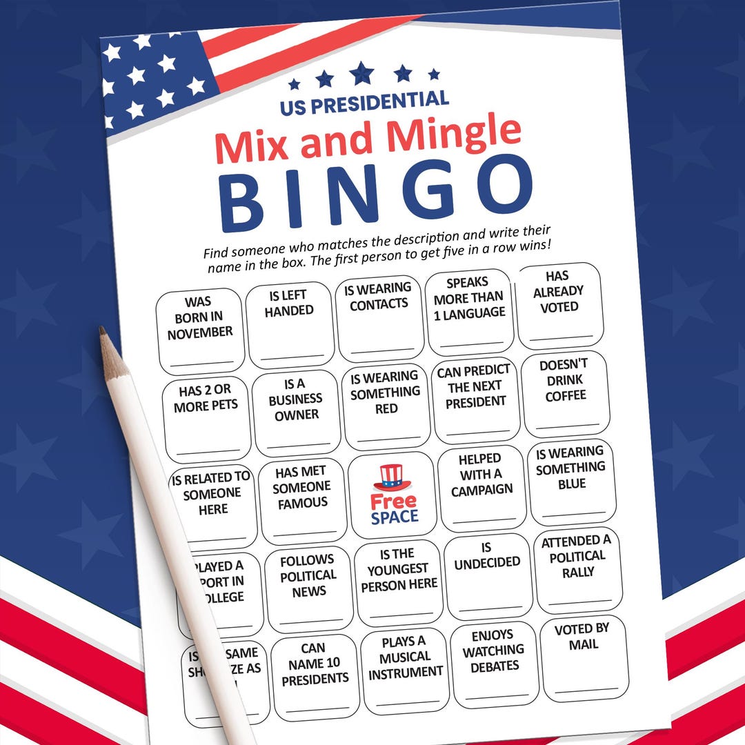 Mix and Mingle Bingo, 2024 Election, Donald Trump Vs Kamala Harris ...