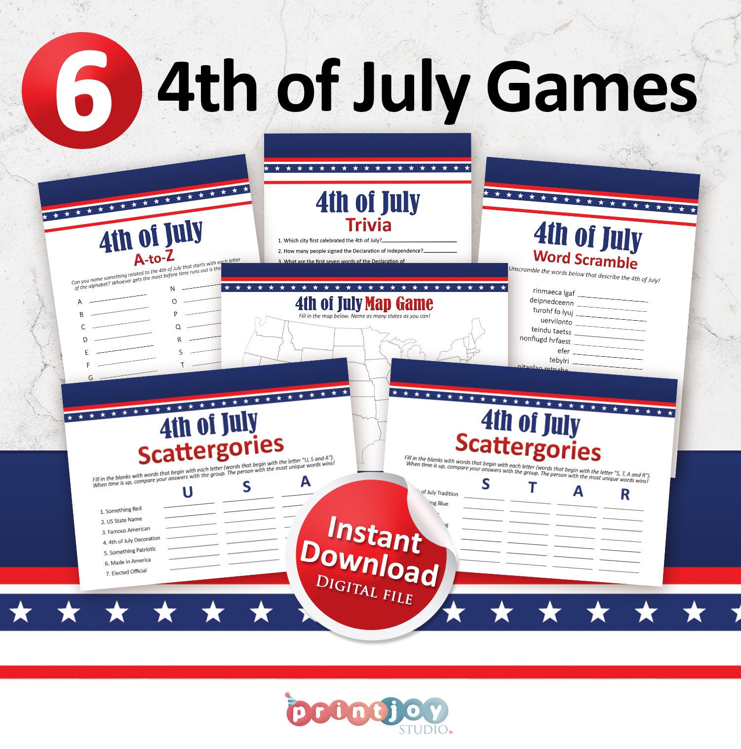 4th of July printables games bundle fourth of July party | Etsy
