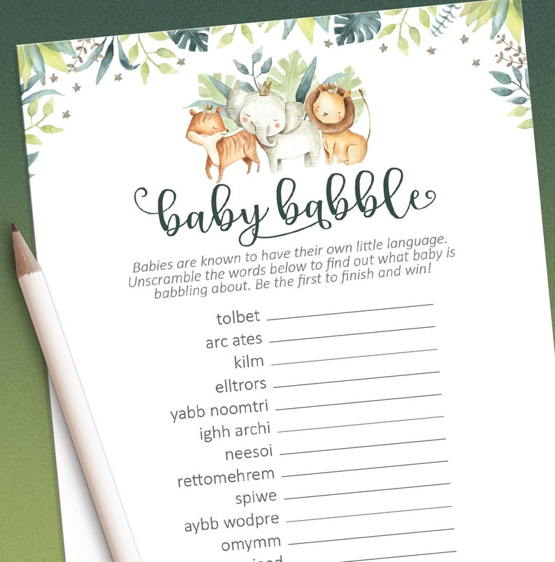Baby Shower Word Scramble Baby Shower Games Safari Baby - Etsy