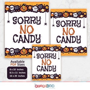 Sorry No Candy Sign, Printable Halloween Sign, Halloween Door Sign ...