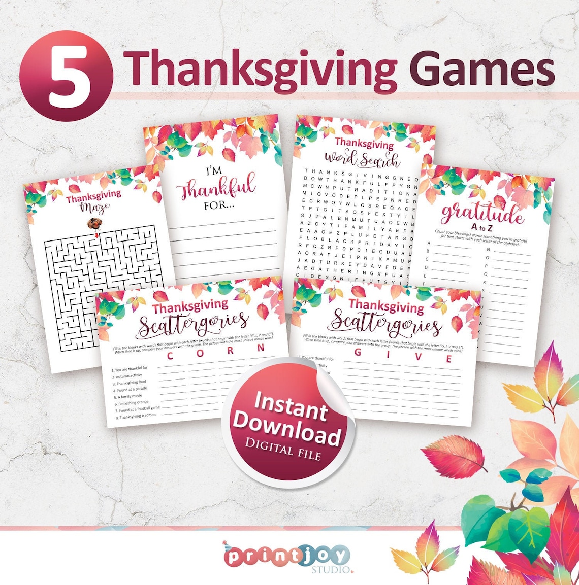 Thanksgiving Games Bundle Printable Games for Thanksgiving | Etsy