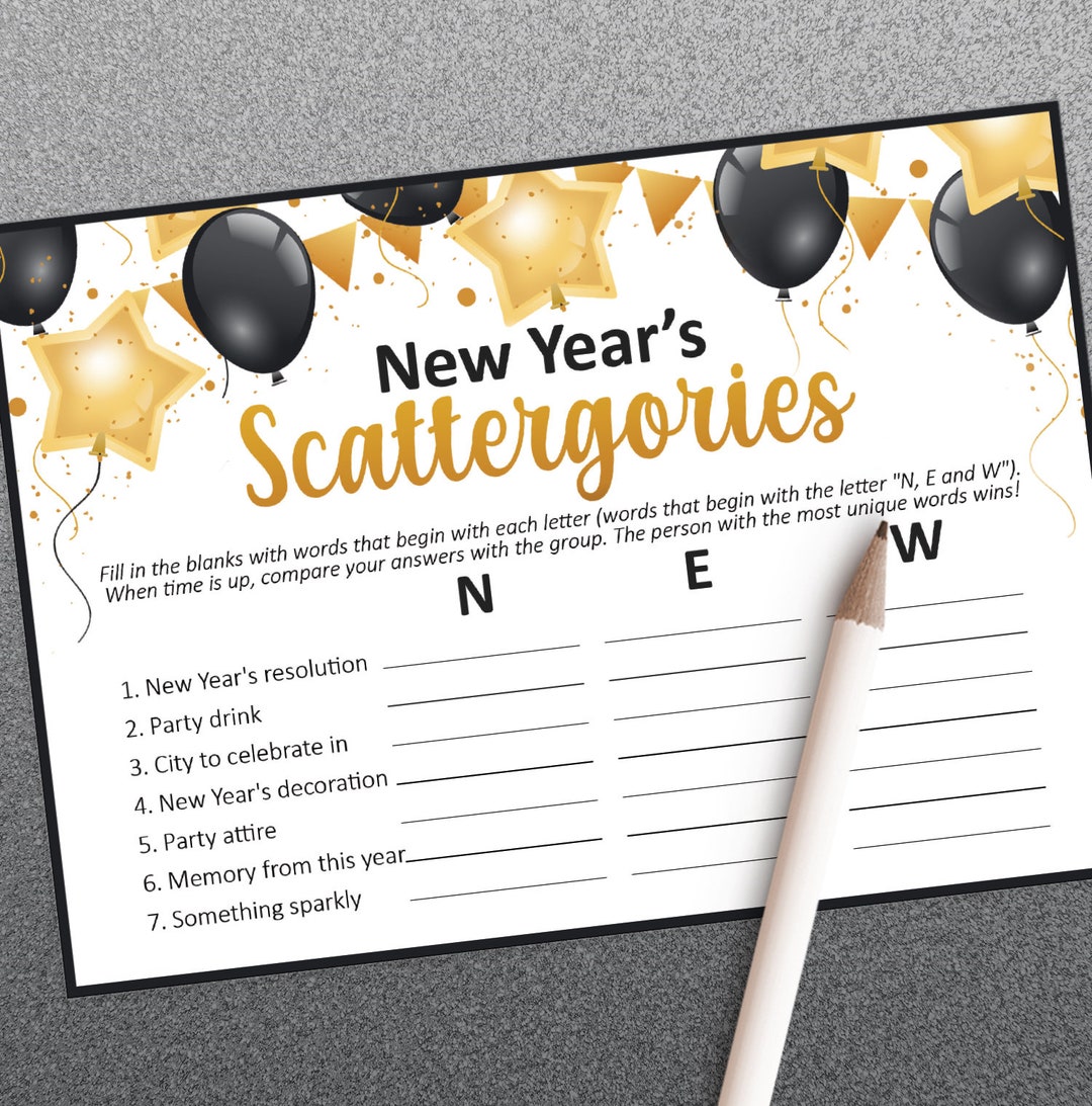 New Years Eve Games, Scattergories Game for New Years Party, New Years ...