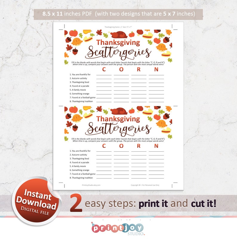 Thanksgiving Scattergories Game Bundle, Thanksgiving Games ...