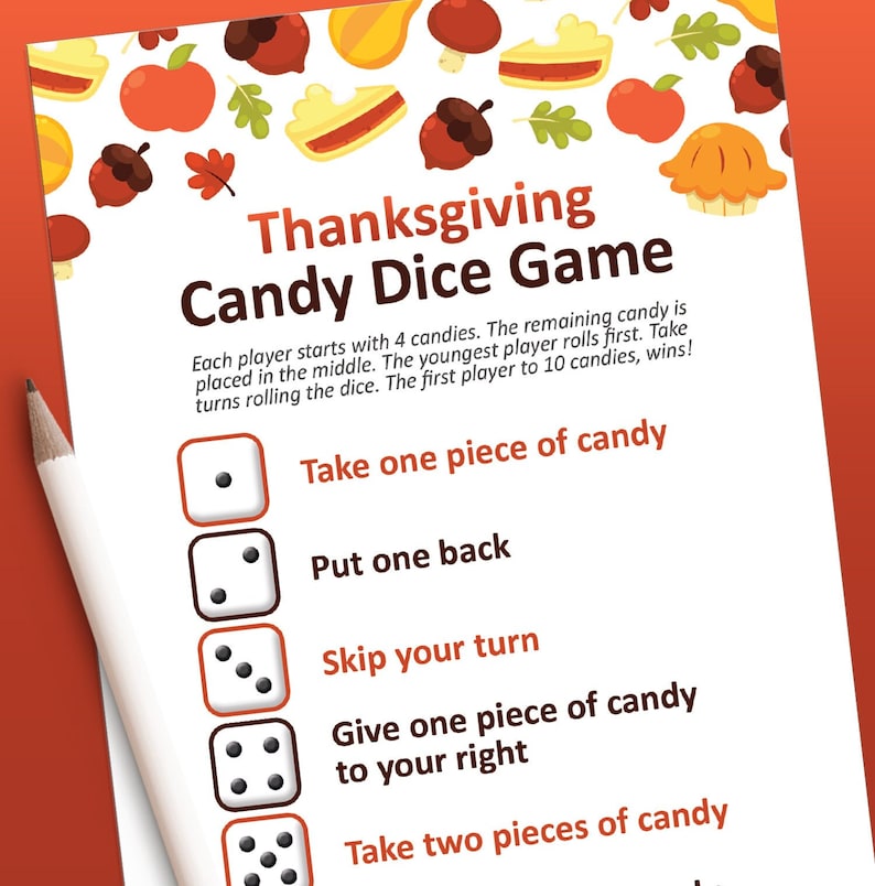 Thanksgiving Games Thanksgiving Candy Dice Game Thanksgiving | Etsy