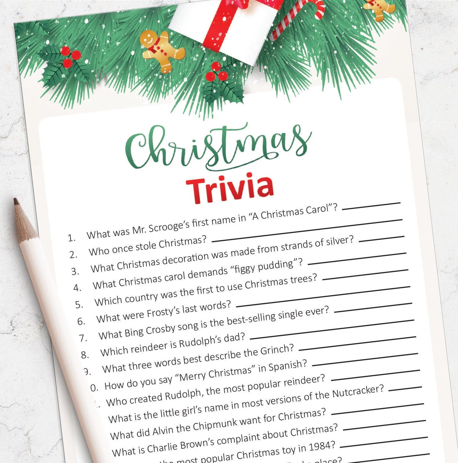 Christmas Trivia Game Christmas Games Printable Holiday - Etsy