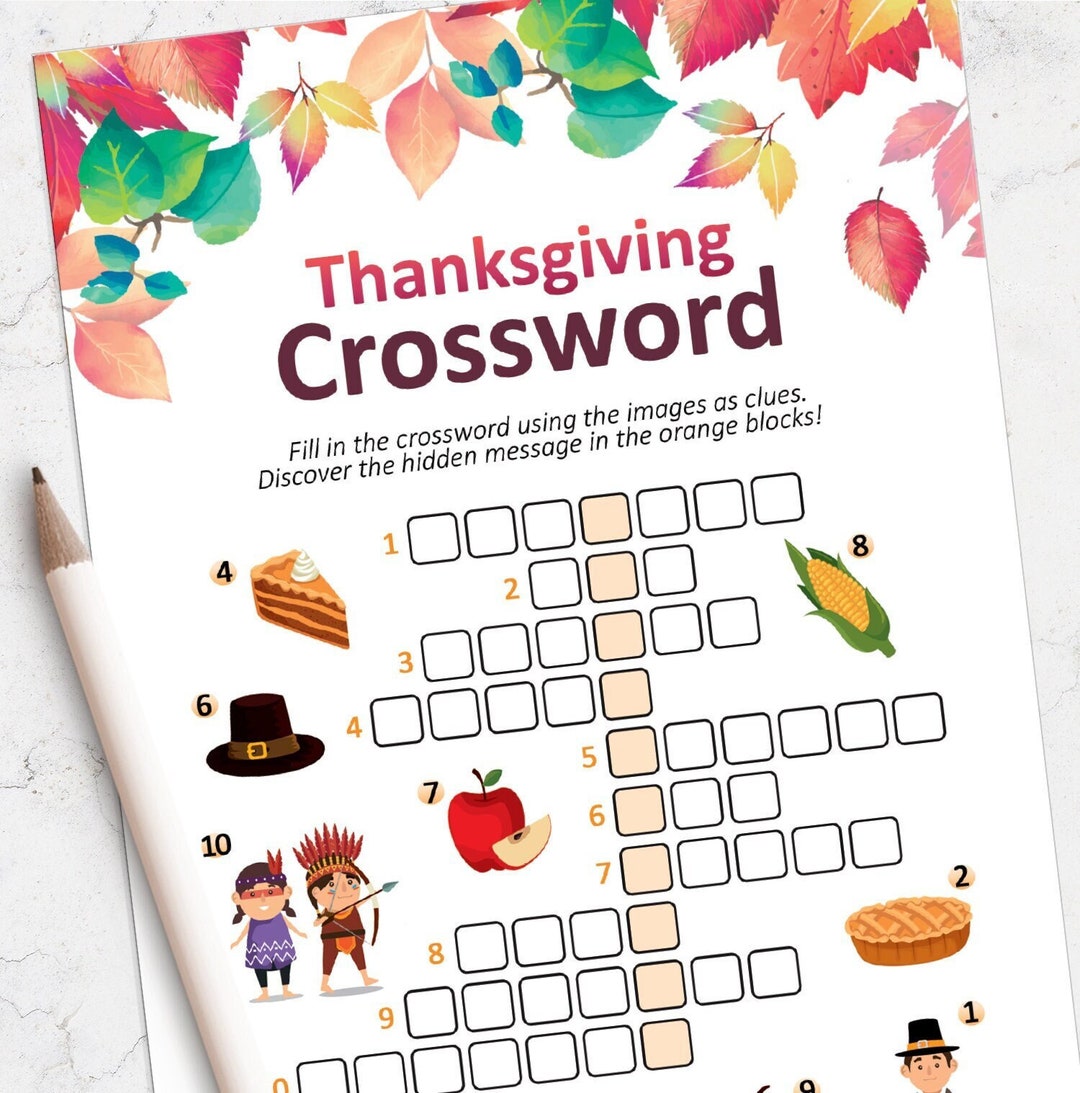 Printable Thanksgiving Games, Crossword Puzzle Game for Thanksgiving ...