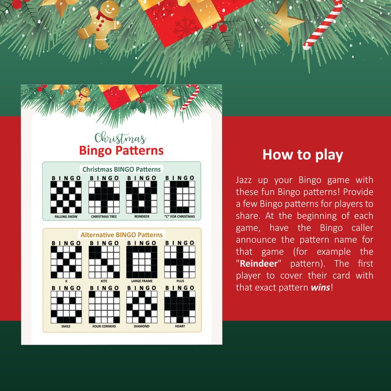 Christmas Bingo Patterns Bingo Game Patterns Winning Bingo - Etsy
