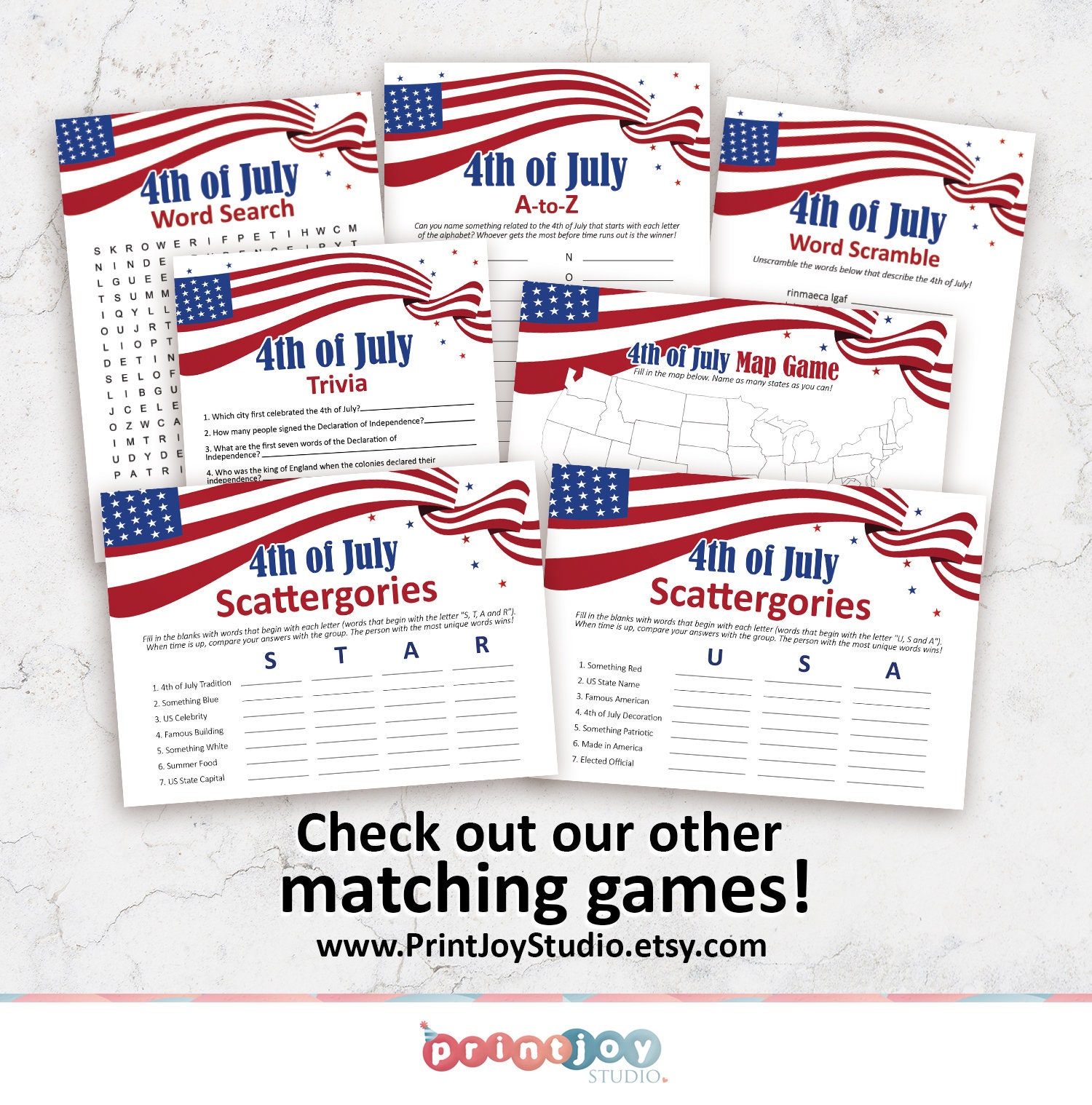 4th of July Printable Games Bundle Fun Fourth of July Party - Etsy