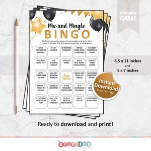 Mix and Mingle Bingo, New Year's Bingo, NYE Games, Find the Guest Game ...