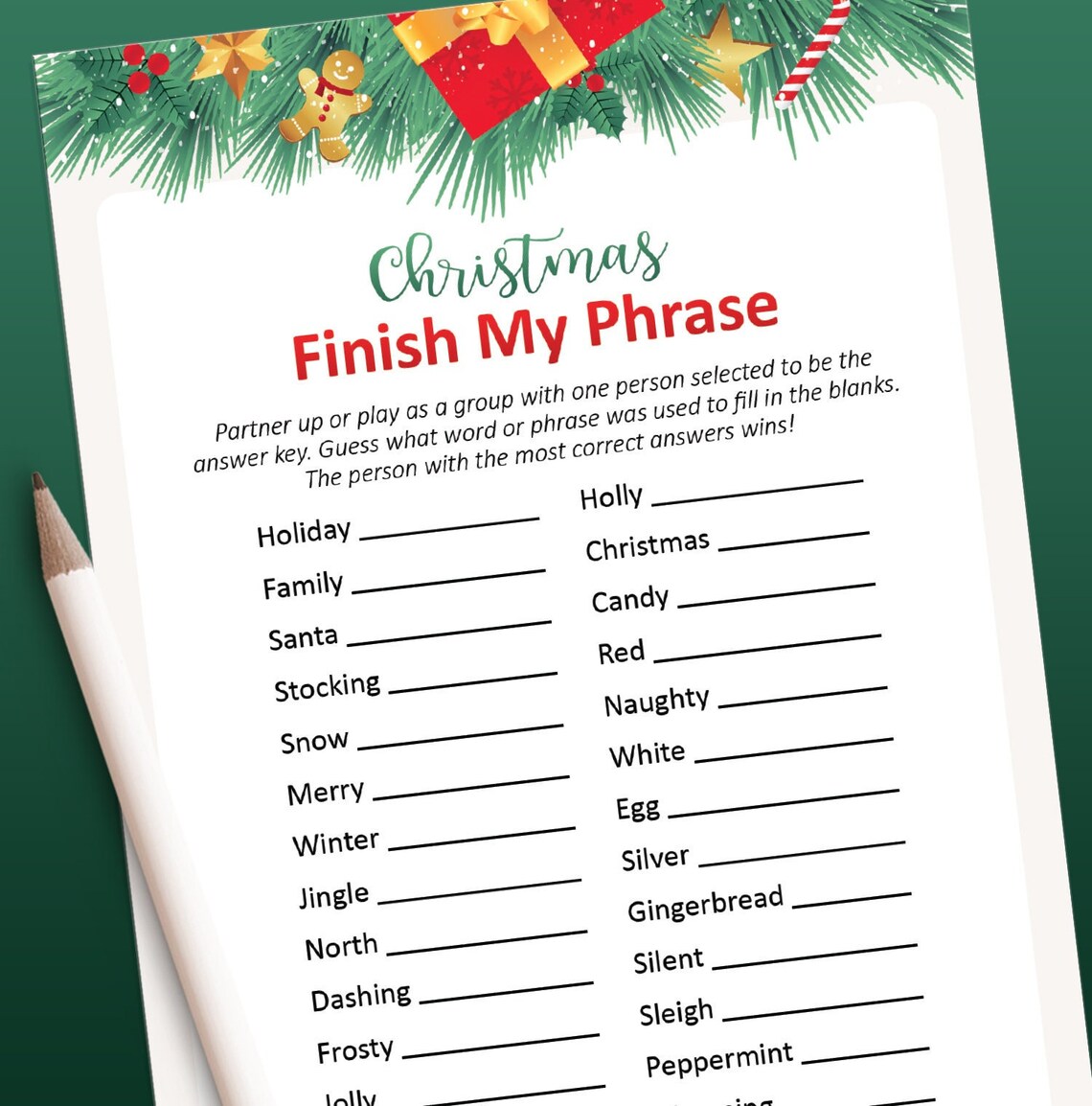 Finish My Phrase Christmas, Christmas Party Game, Christmas Finish That ...