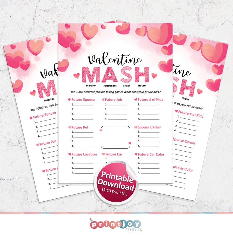 Valentines Day Games MASH Game Printable Valentines Games - Etsy