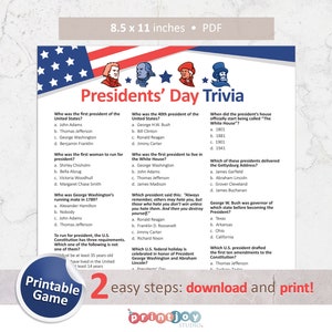 Presidents Day Trivia Game, Presidents Day Game, US Presidents Game ...