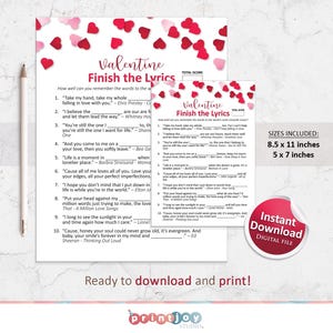 Valentines Finish the Lyrics, Valentines Games Printable, Valentines ...