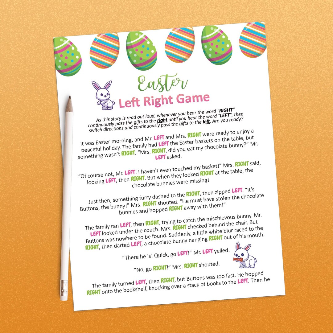 Easter Left Right Game, Left Right Poem, Pass the Prize, Right Left ...